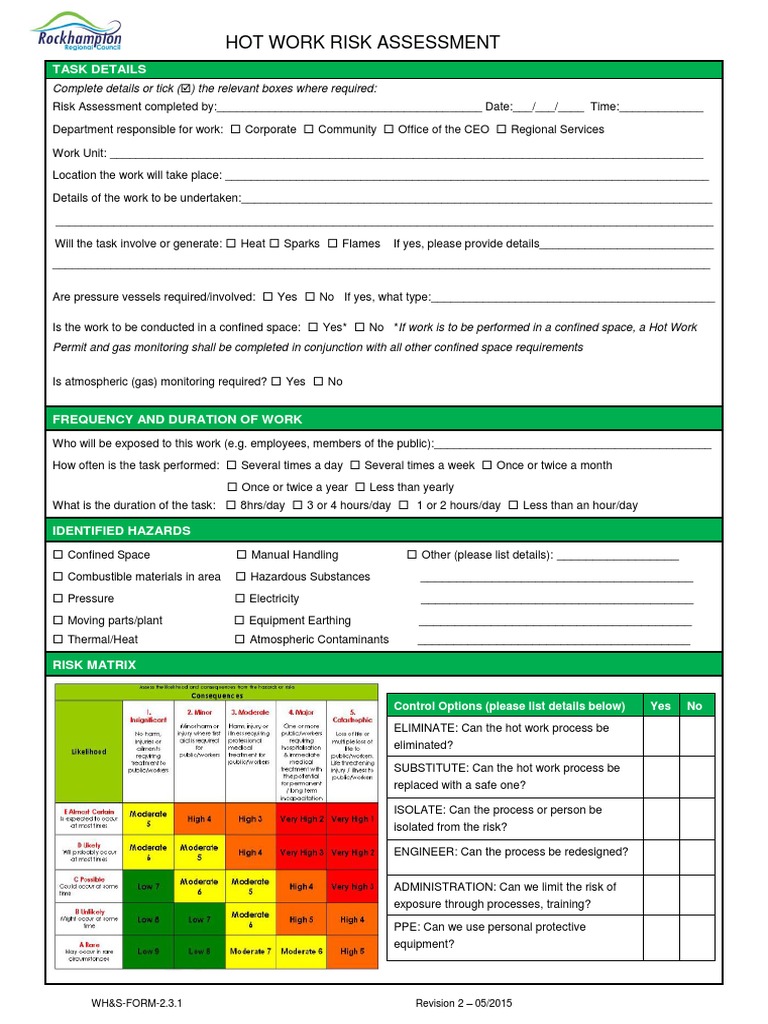 Hot Work Risk Assessment: Task Details | PDF