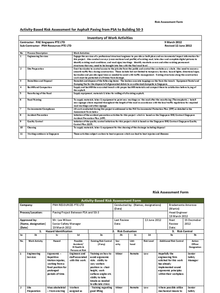 Activity-Based Risk Assessment For Asphalt Paving From PSA To Building ...