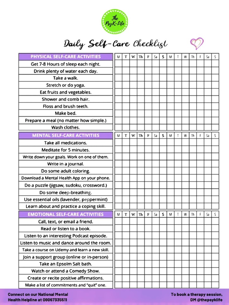 Self Care Worksheet | PDF