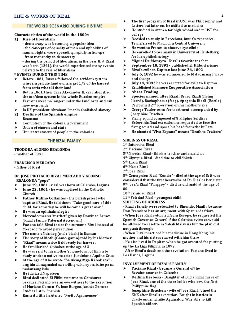 Life and Works of Rizal - Reviewer | PDF | Philippines