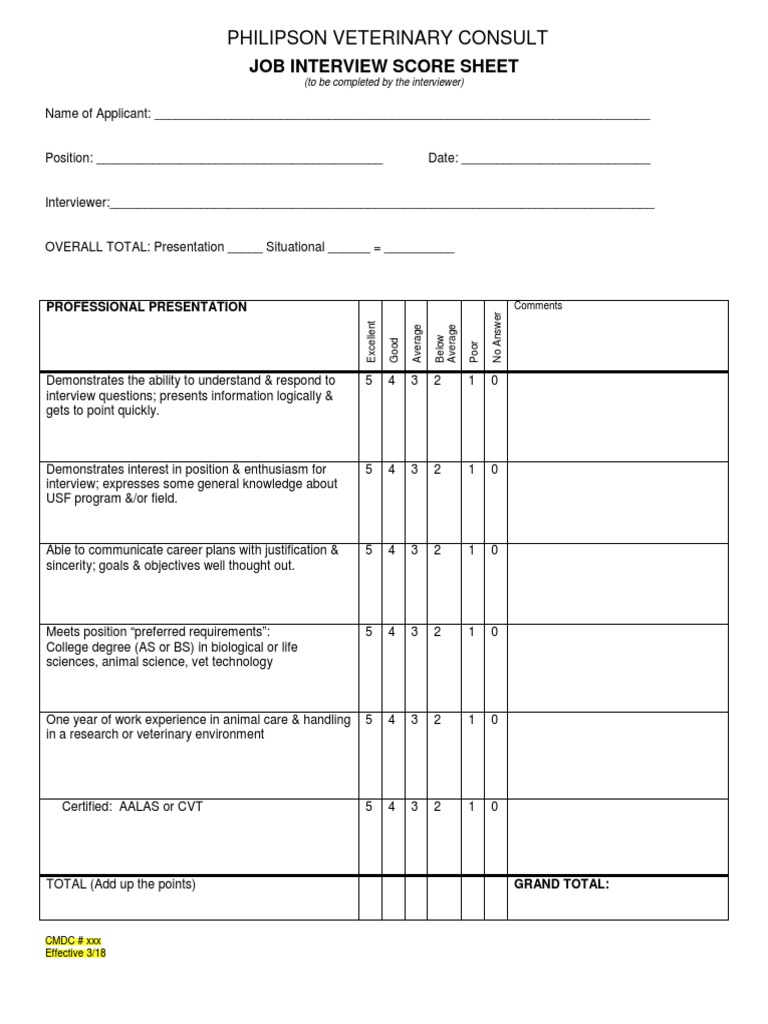 Job Interview Score Sheet Animal Tech | Download Free PDF | Job ...