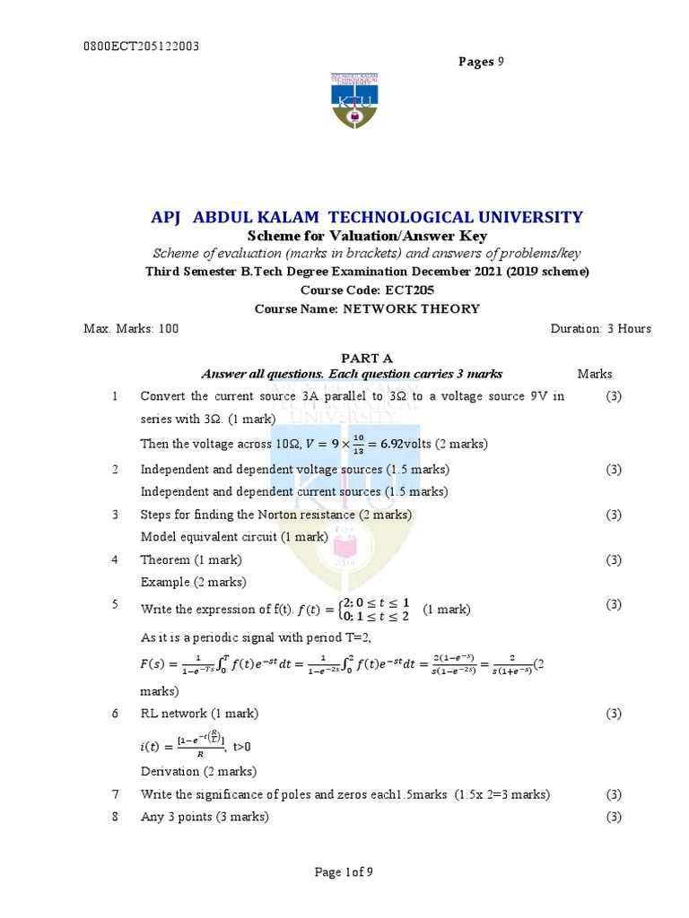 Ect205 Scheme | PDF | Electrical Network | Laplace Transform