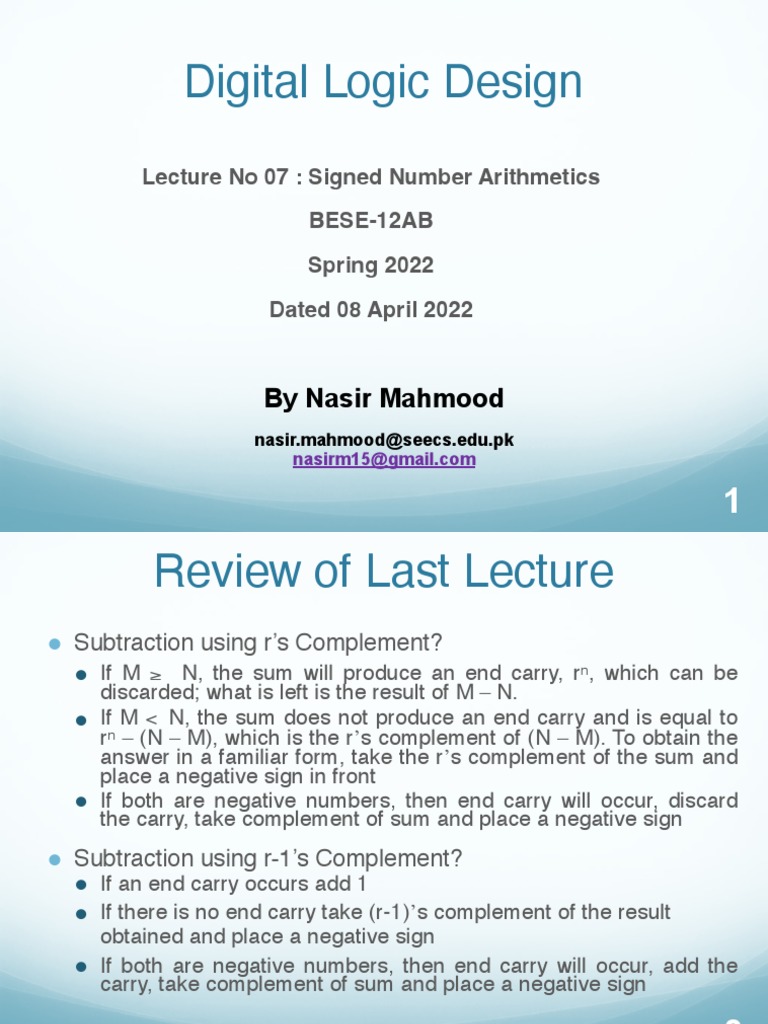 07 DLD Lec 07 Signed Number Concepts Dated 08 Apr 2022 Lecture Slides | PDF