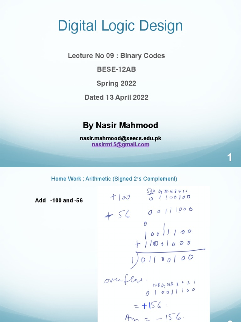 09 Dld Lec 09 Binary Codes Dated 13 Apr 2022 Lecture Slides Pdf Binary Coded Decimal Bit 