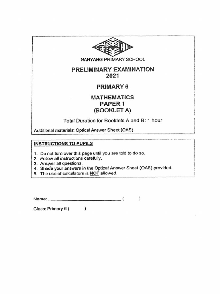 P6 Maths Prelim 2021 Nanyang Exam Papers | PDF