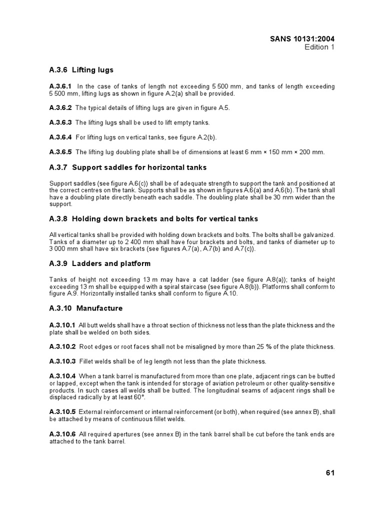 Lifting Lug Specifications for Tanks | PDF