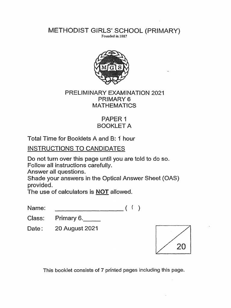 P6 Maths Prelim 2021 MGS Exam Papers | PDF