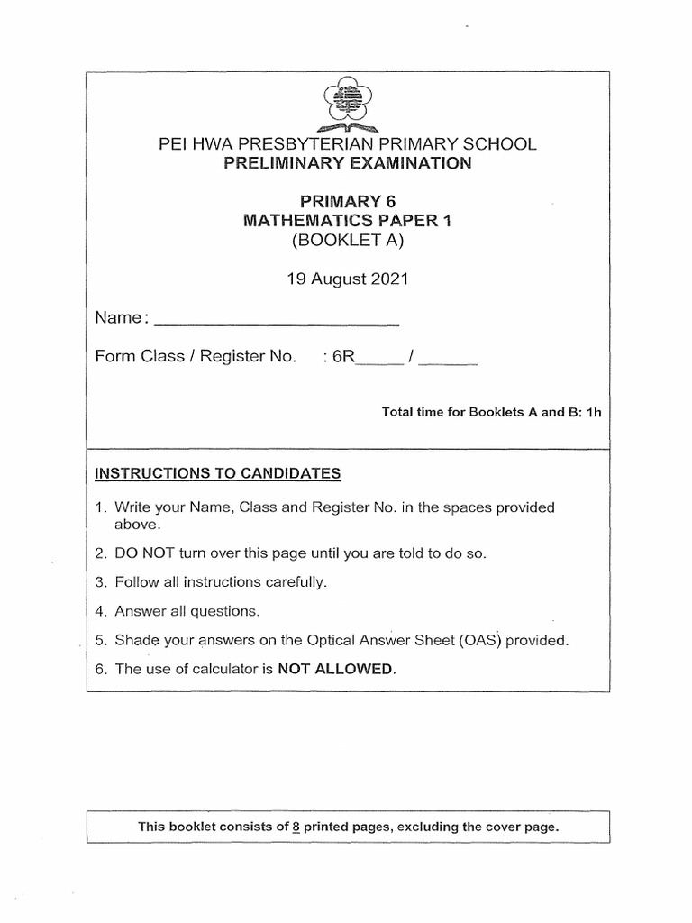 P6 Maths Prelim 2021 PeiHwa Exam Papers | PDF