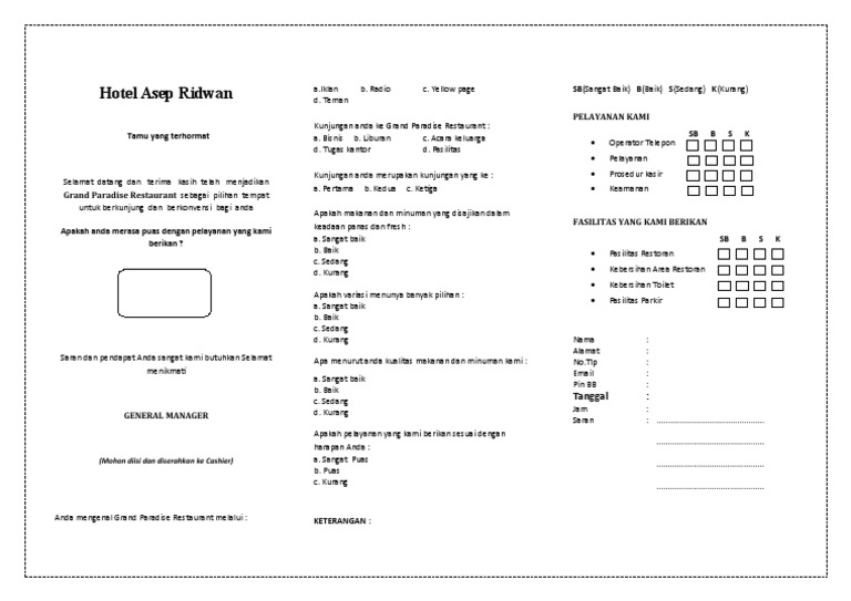 Contoh Guest Coment F & B Bisnis | PDF