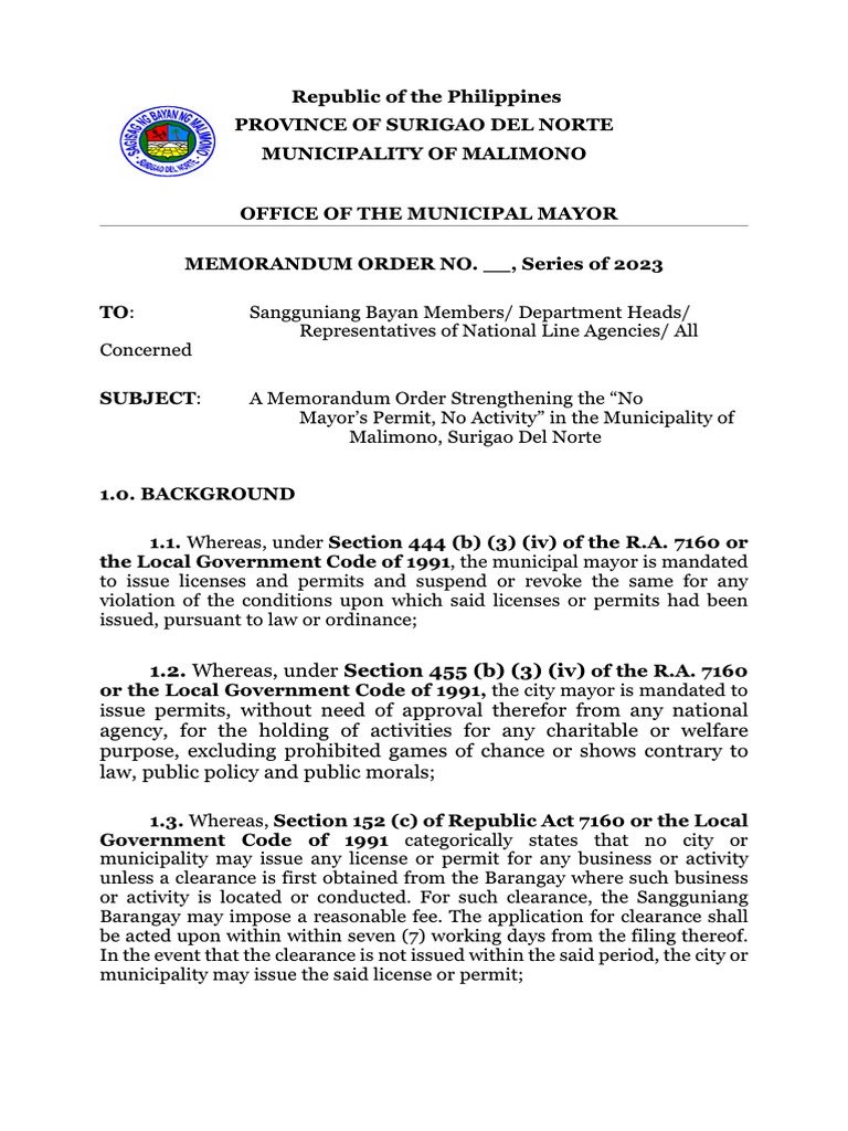 Draft Memorandum Order Re Business Permits | Download Free PDF ...