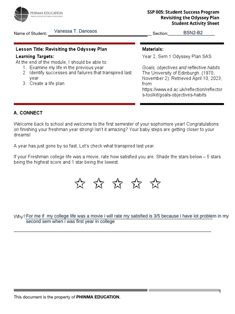 SSP Odyssey Plan | PDF | Experience | Goal
