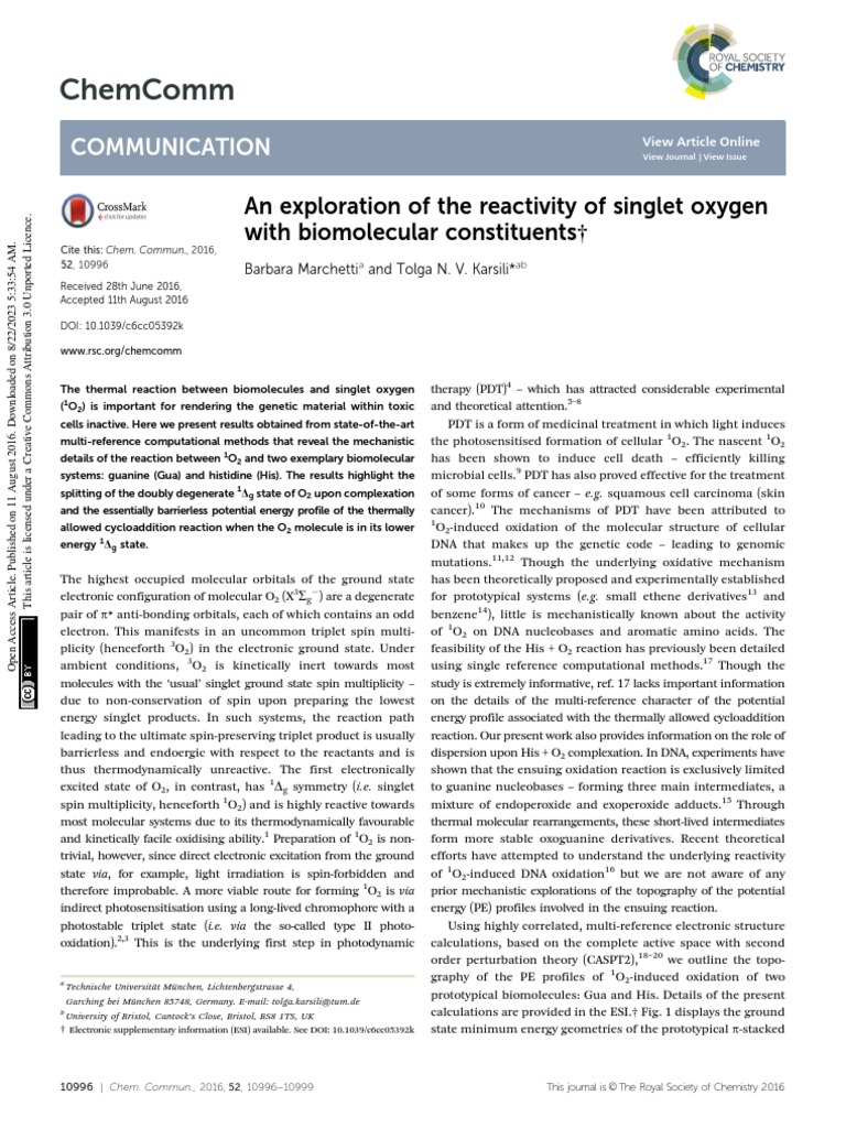 Chemcomm: Communication | PDF | Chemical Reactions | Applied And ...