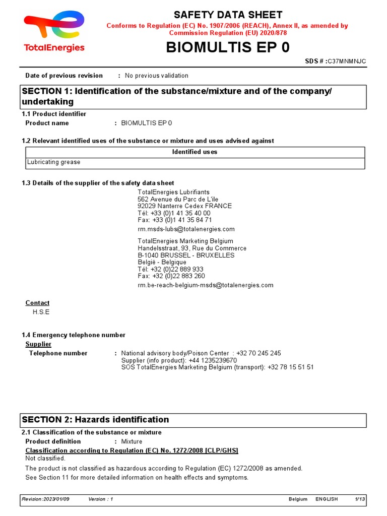 Biomultis Ep 0 c37mnmnjc Belgium English 20230109 | PDF | Toxicity | Waste