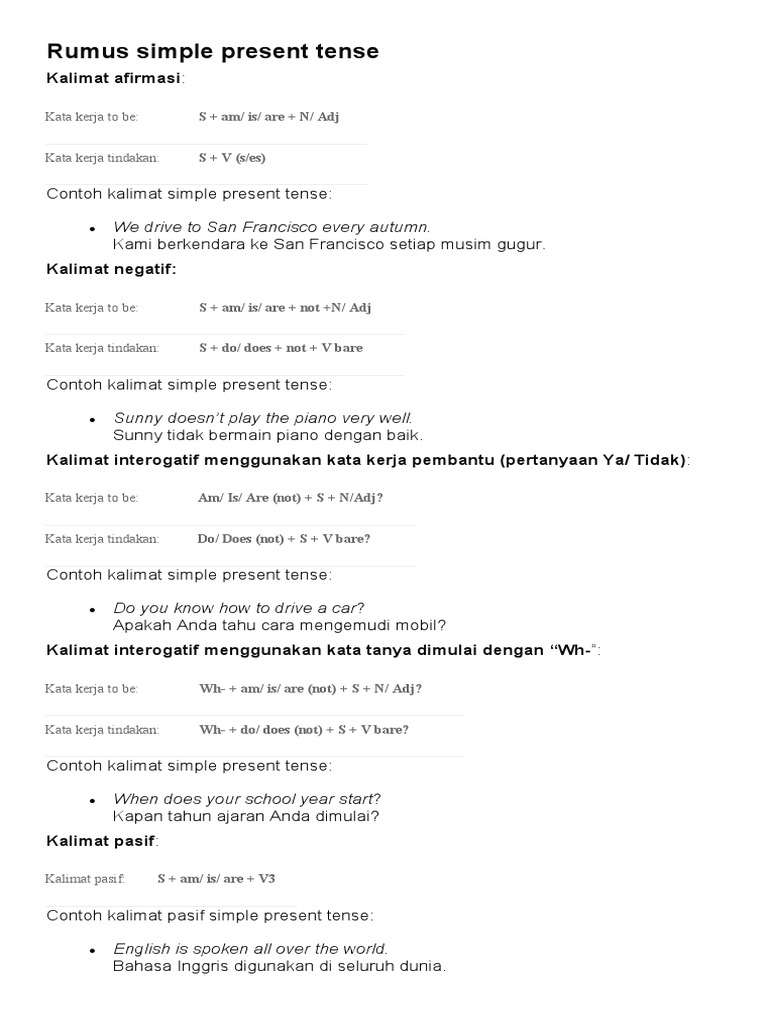 Rumus Simple Present Tense | PDF