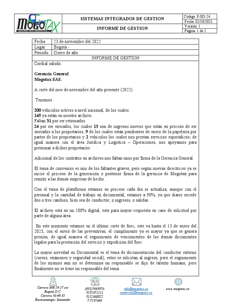 F-SG-24 Informe de Gestion | PDF