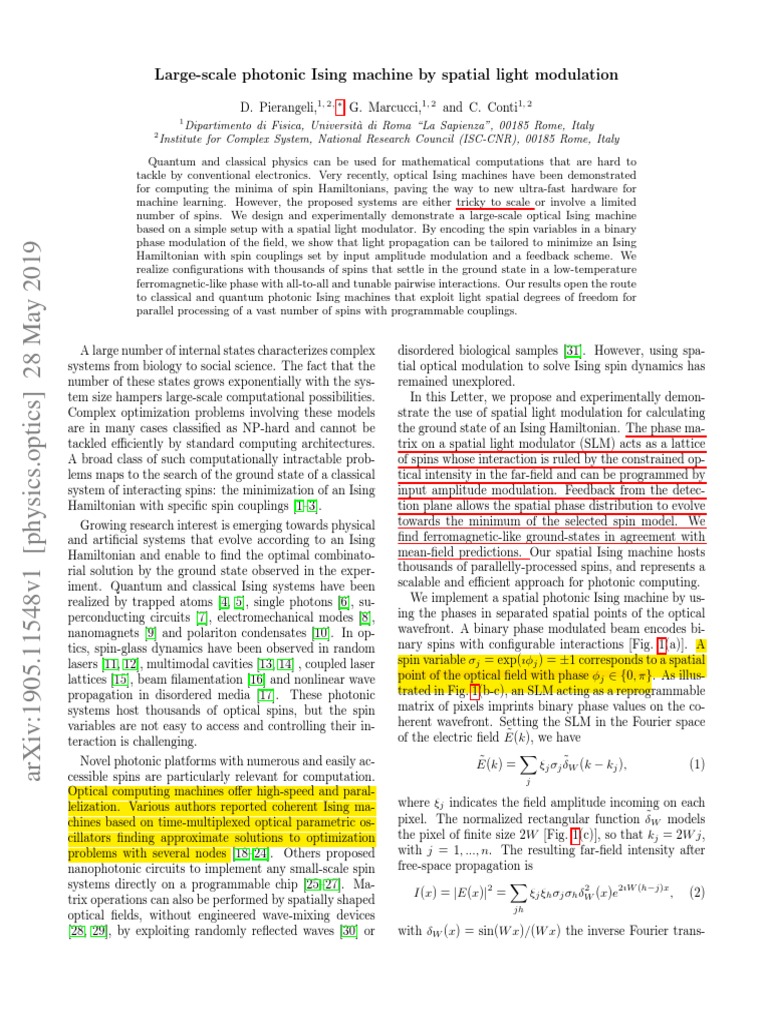 Large-Scale Photonic Ising Machine by Spatial Light Modulation | PDF Large-Scale Photonic Ising Machine by Spatial Light Modulation | PDF