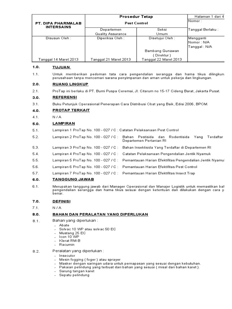 Prosedur Tetap Pest Control | PDF