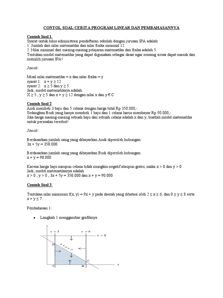 Contol Soal Cerita Program Linear Dan Pembahasannya | PDF