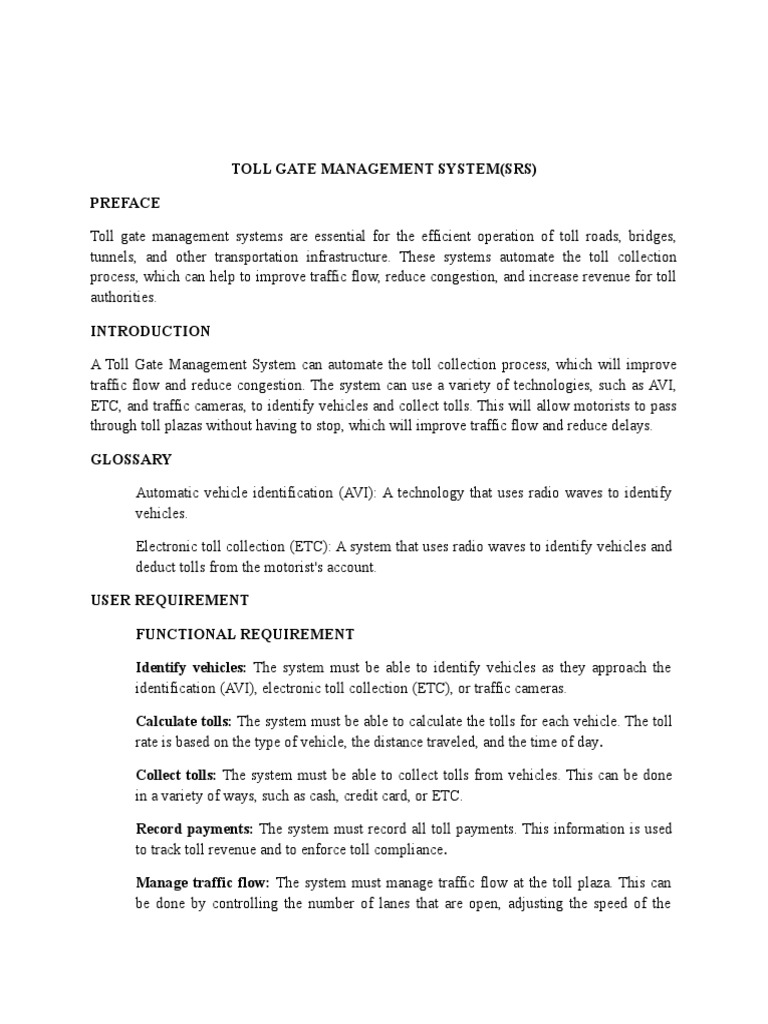 Toll Gate Srs | PDF | Toll Road | Traffic