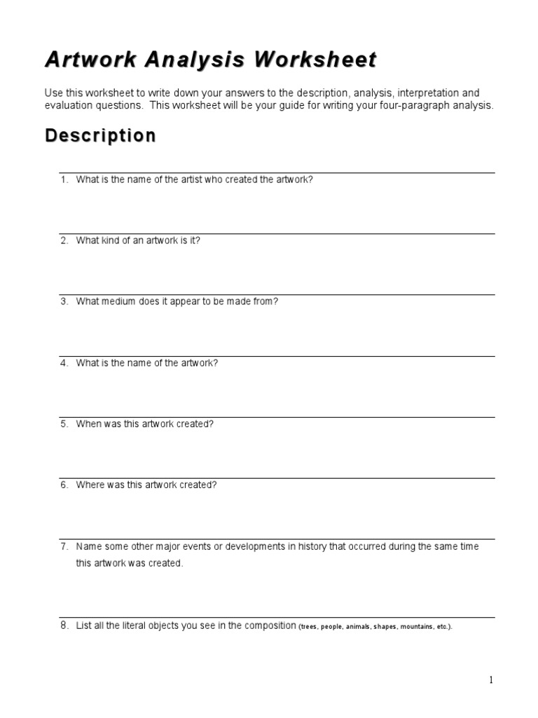Artwork Analysis Worksheet | PDF