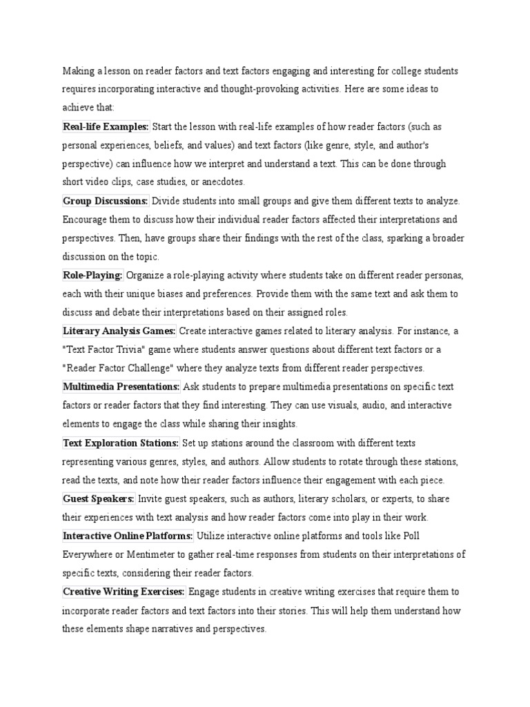 Reader Factor and Text Factor | PDF | Multimedia | Narrative