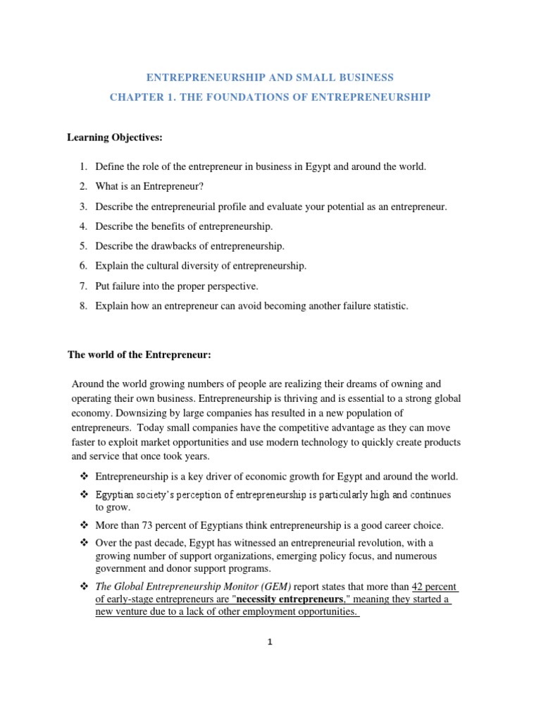 Chapter 1 - The Foundations of Entrepreneurship - Notes | PDF ...