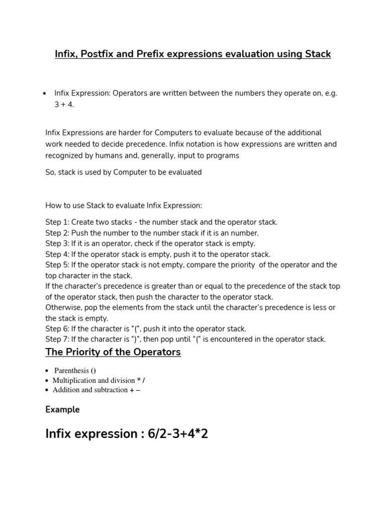 Infix, Postfix and Prefix Evalution | PDF | Mathematical Notation | Software Engineering