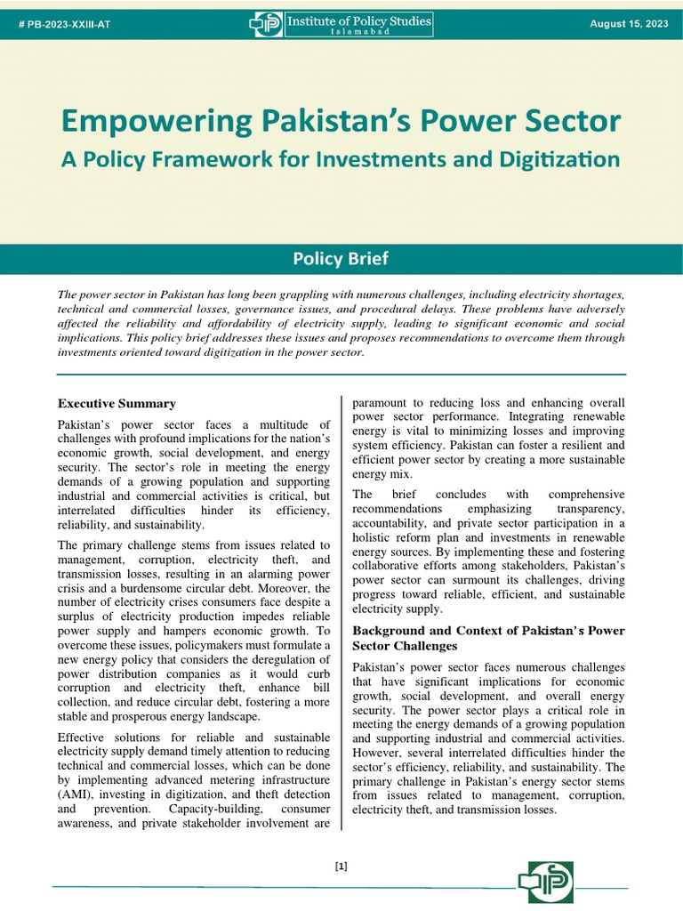 Empowering Pakistan's Power Sector: A Policy Framework For Investments ...