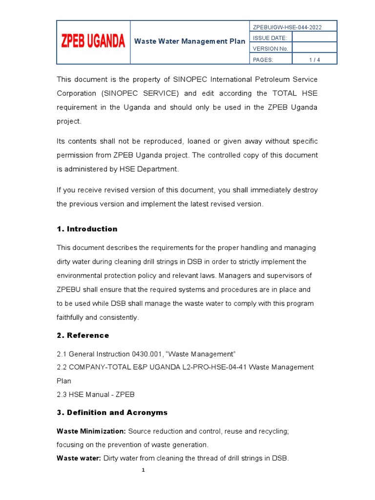 Waste Water Management Plan | PDF | Waste | Waste Management