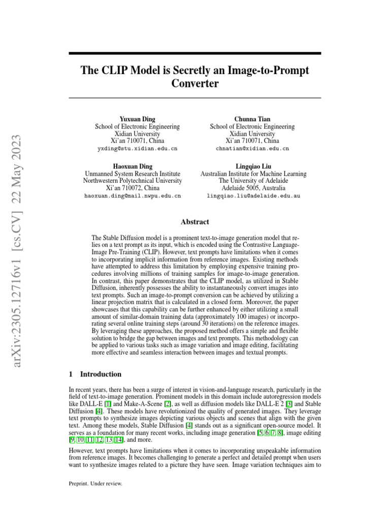 CLIP Model as Image-to-Prompt Converter | PDF | Computational ...