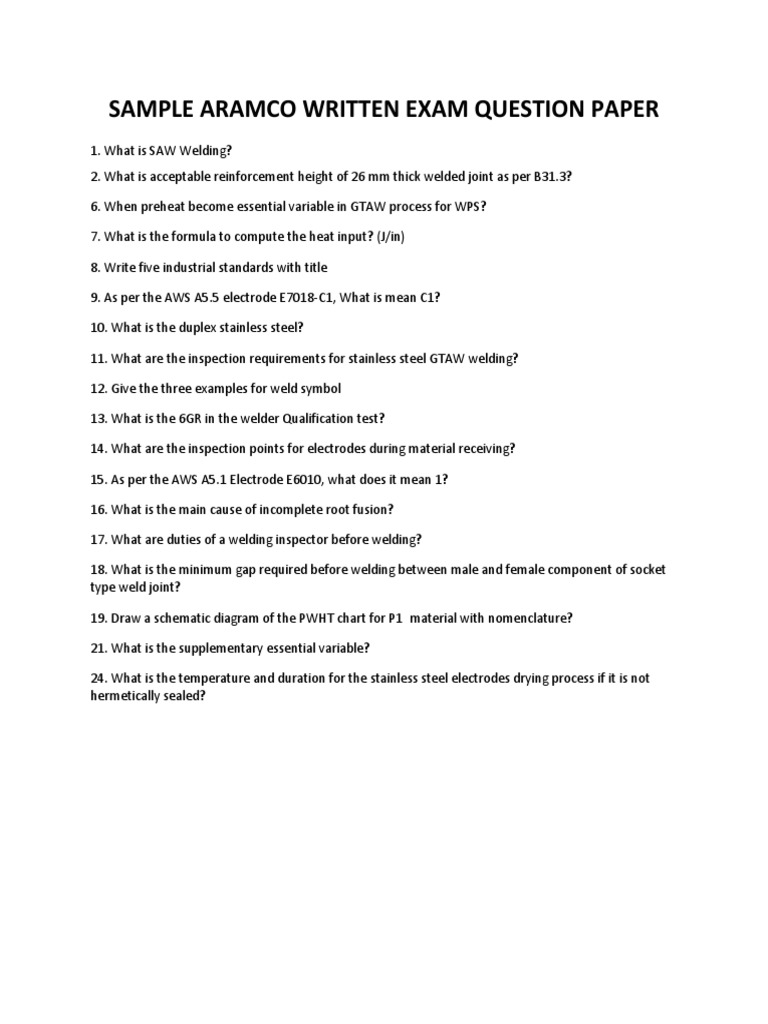 Aramco Sample Question | PDF | Welding | Construction