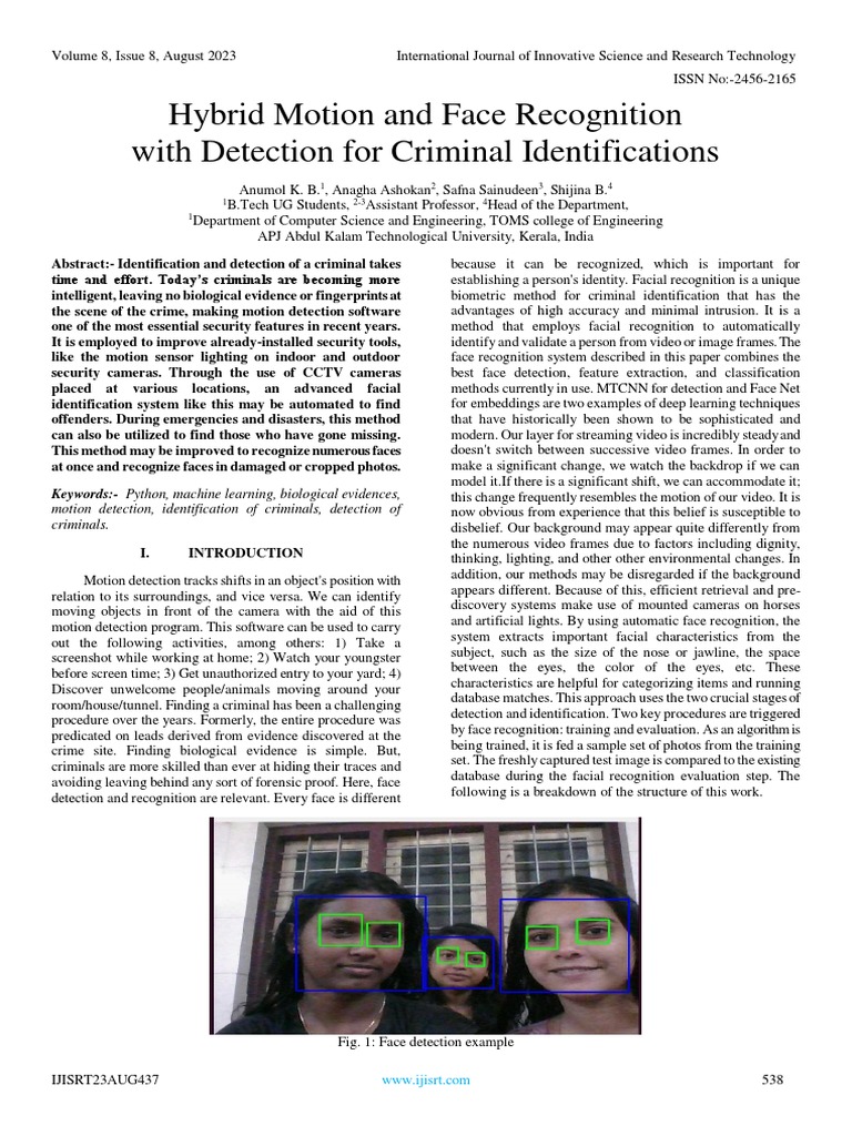 Hybrid Motion and Face Recognition With Detection For Criminal Identifications | PDF ...