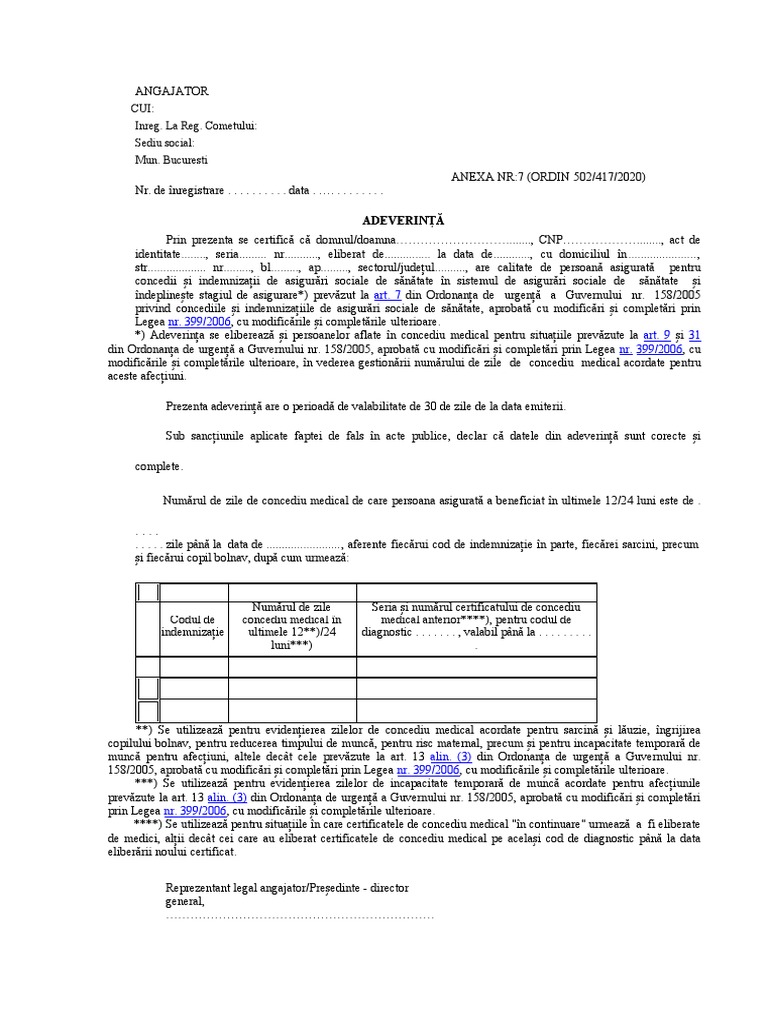 Model Anexa 7 Adev Angajator | PDF