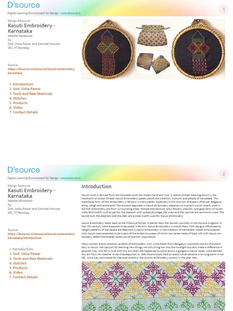 Resource Kasuti Embroidery Karnataka - New | PDF