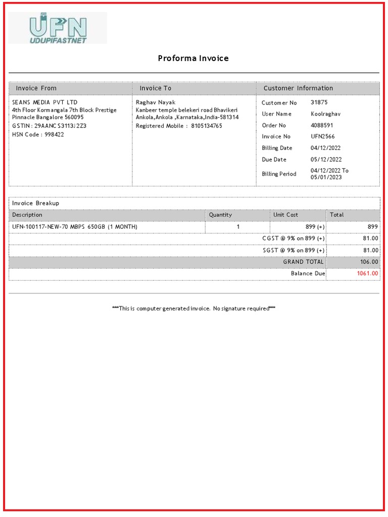 Dec Internet Bill | PDF