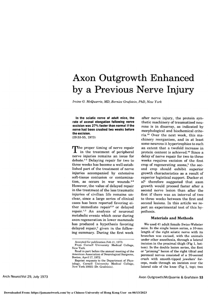 1973-Axon Outgrowth Enhanced by A Previous Nerve Injury | PDF