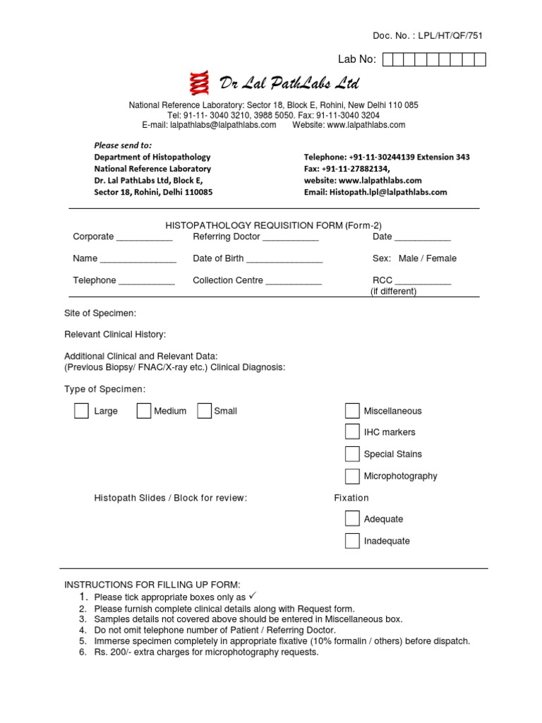 Histopathology Requisition Form New | PDF | Histopathology | Biopsy