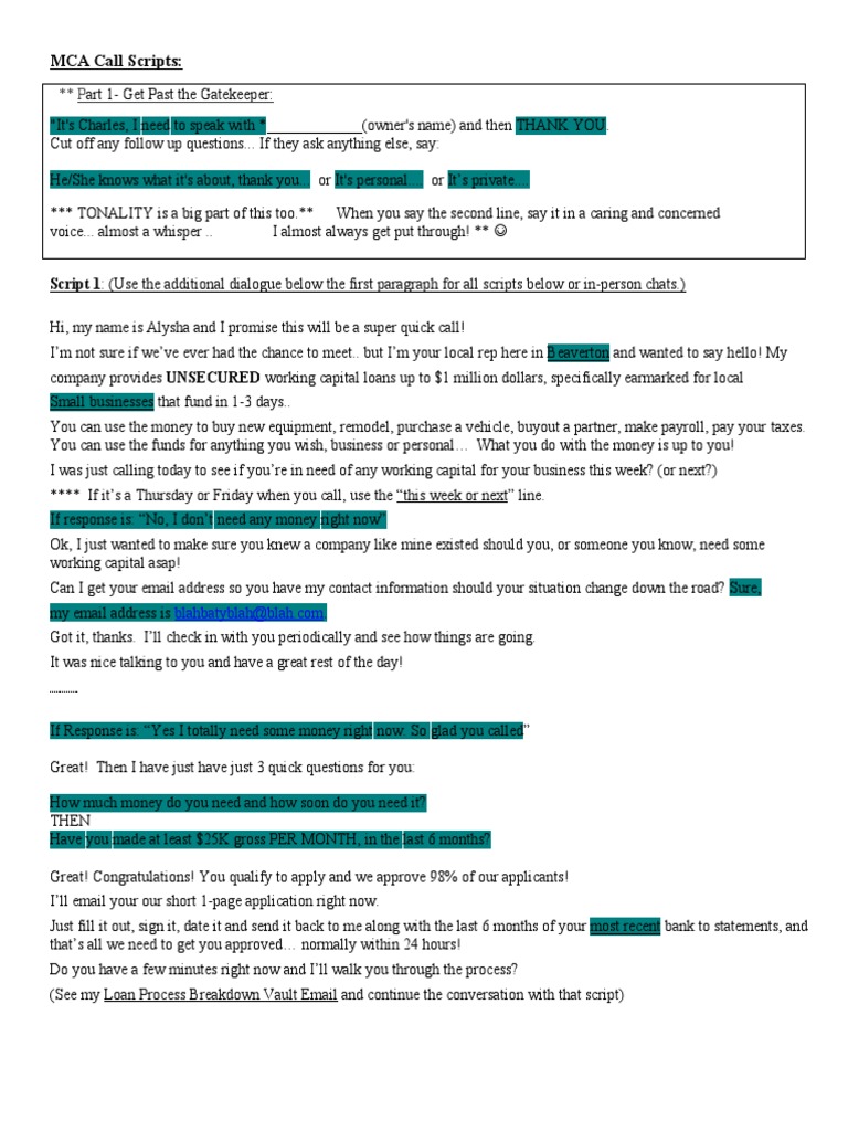 Advance Call Scripts | PDF | Money