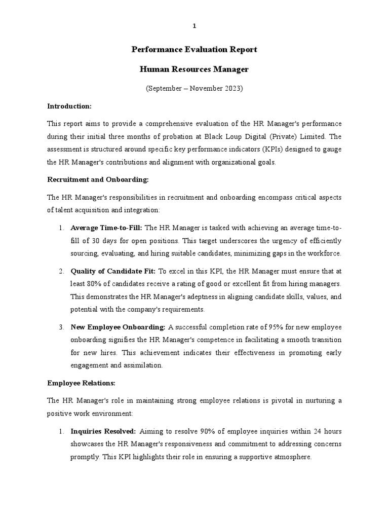 Performance Evaluation Report - HR Manager | PDF