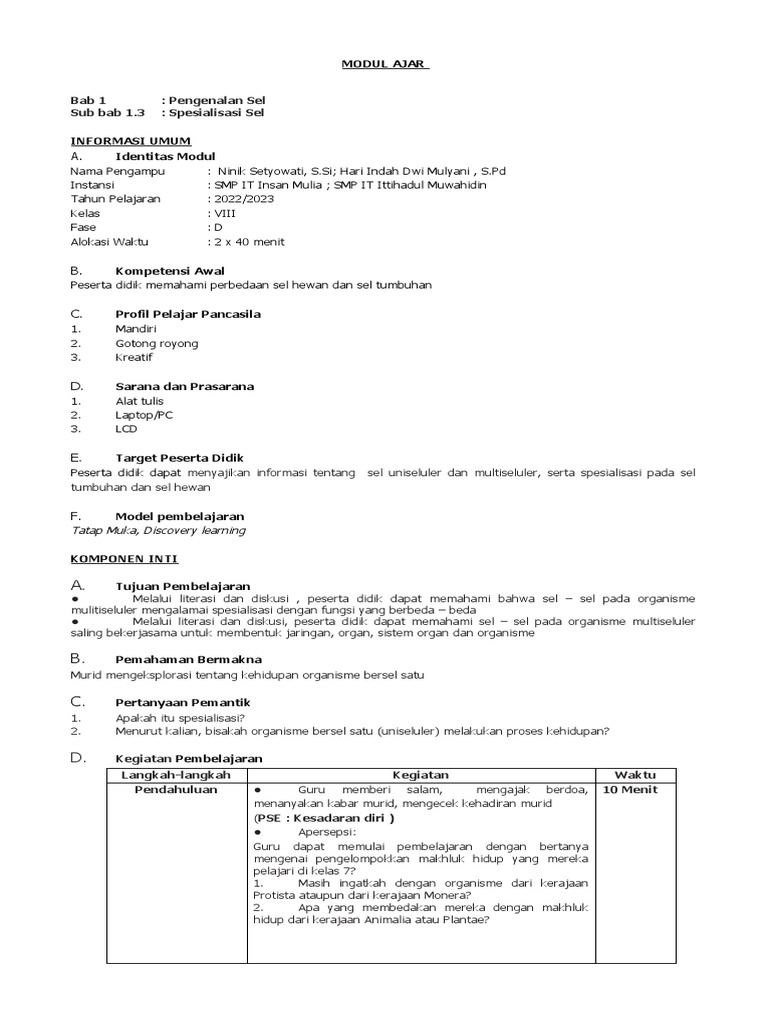 Spesialisasi Sel pada Tumbuhan dan Hewan | PDF | Karier & Perkembangan