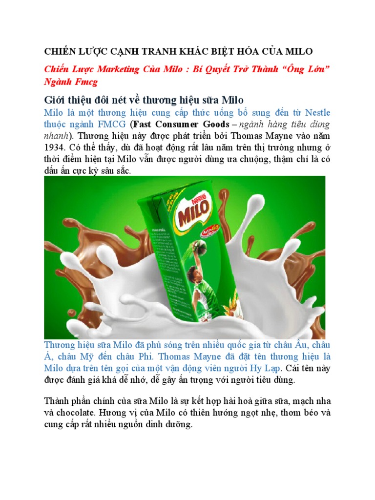Chiến Lược cạnh tranh khác biệt hóa của milo | PDF