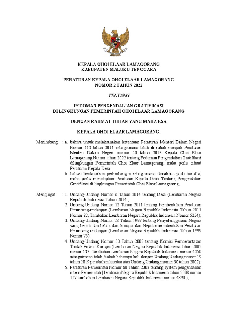 Pedoman Pengendalian Gratifikasi Desa | PDF