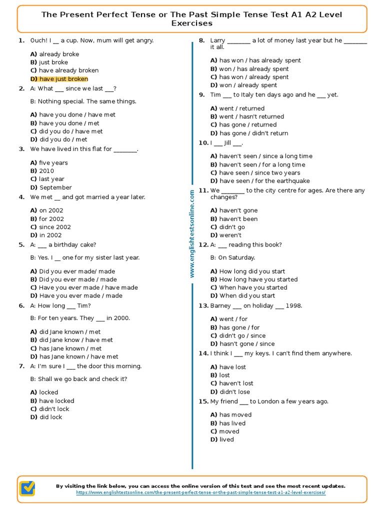 440_the-present-perfect-tense-or-the-past-simple-tense-test-a1-a2-level ...
