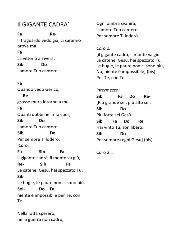 Il Gigante Cadrà, Con Accordi Musica | PDF