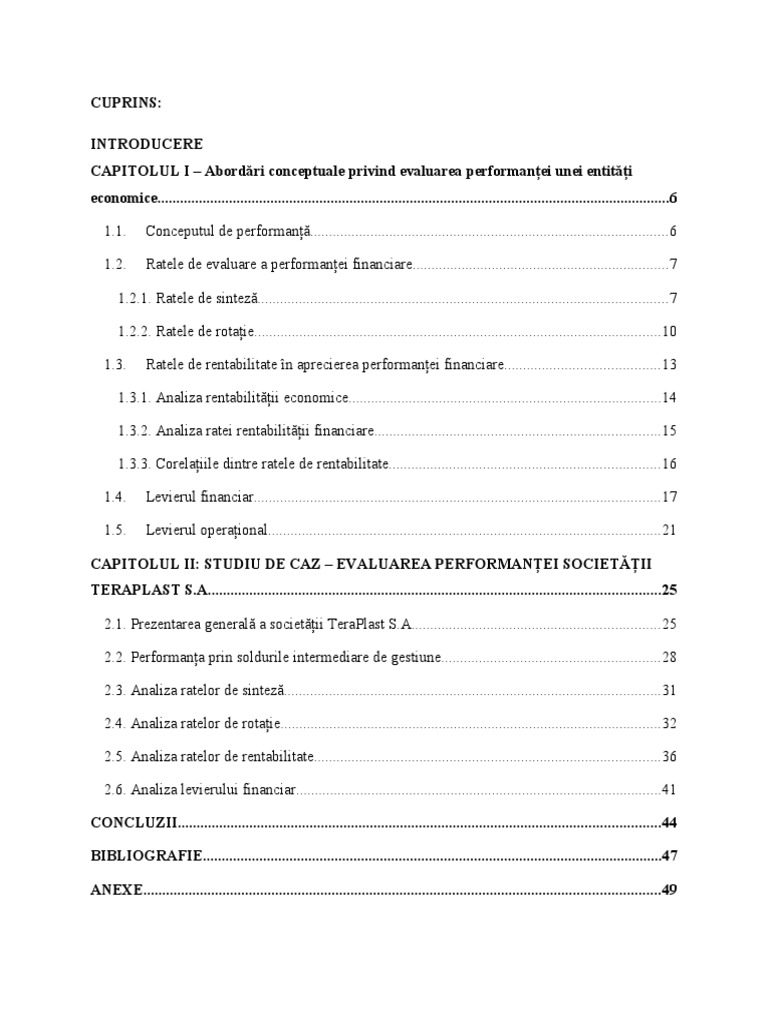 Curprins Lucrare Disertatie - Evaluarea Performantei | PDF