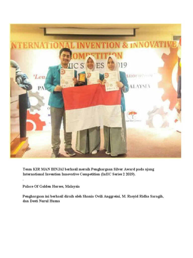 Team KIR MAN BINJAI Berhasil Meraih Penghargaan Silver Award Pada Ajang International Invention ...