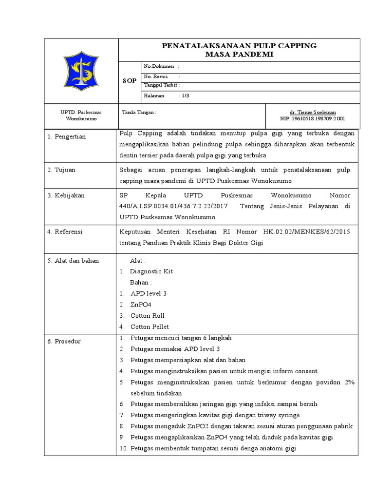 Sop Pulp Capping Pandemi | PDF