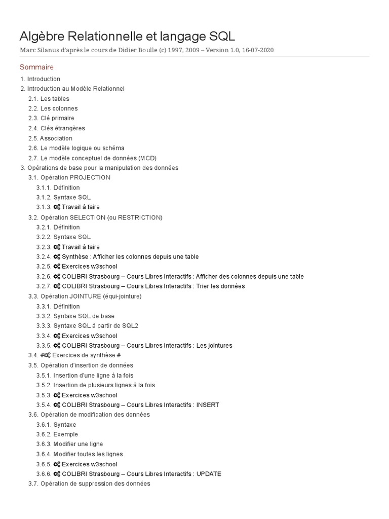 Algèbre Relationnelle Et Langage SQL | PDF
