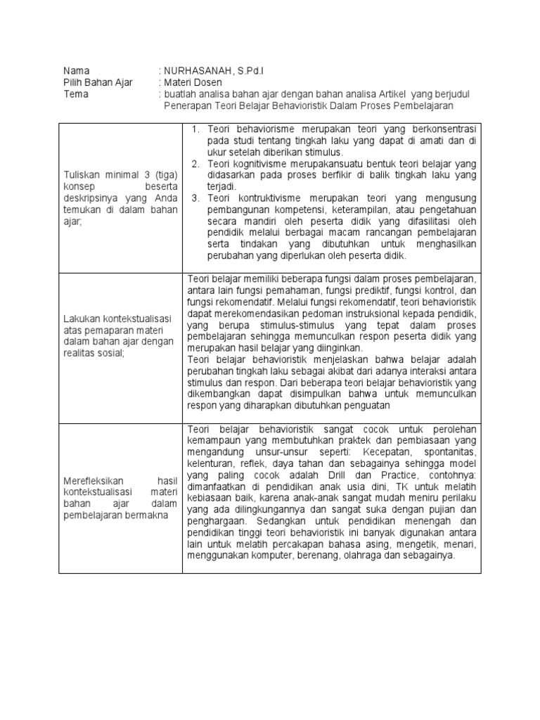 Analisis Bahan Ajar KB 1 | PDF