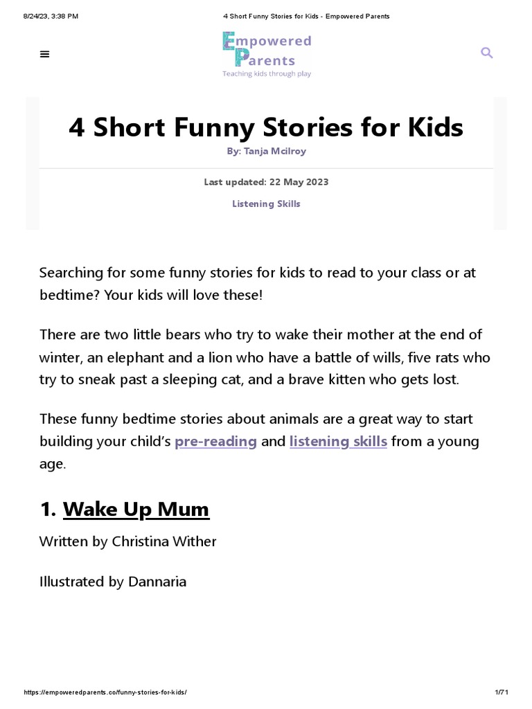 4 Short Funny Stories For Kids - Empowered Parents | PDF | Lion